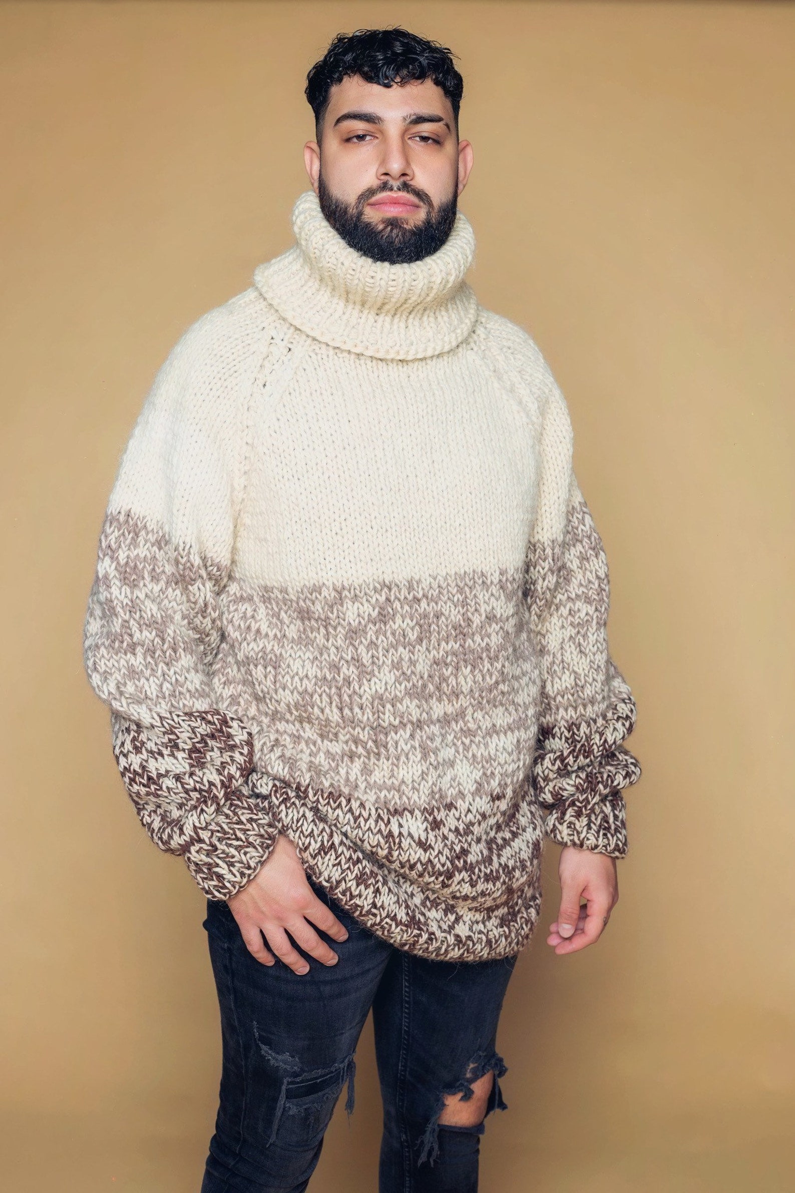 Hand Knitted Colourful Men Sweater, 3 Colours Melange Pullover, Thick ...