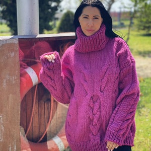 Handmade Pink Sweater, Turtleneck Collar Sweater, Sexy Very Warm ...