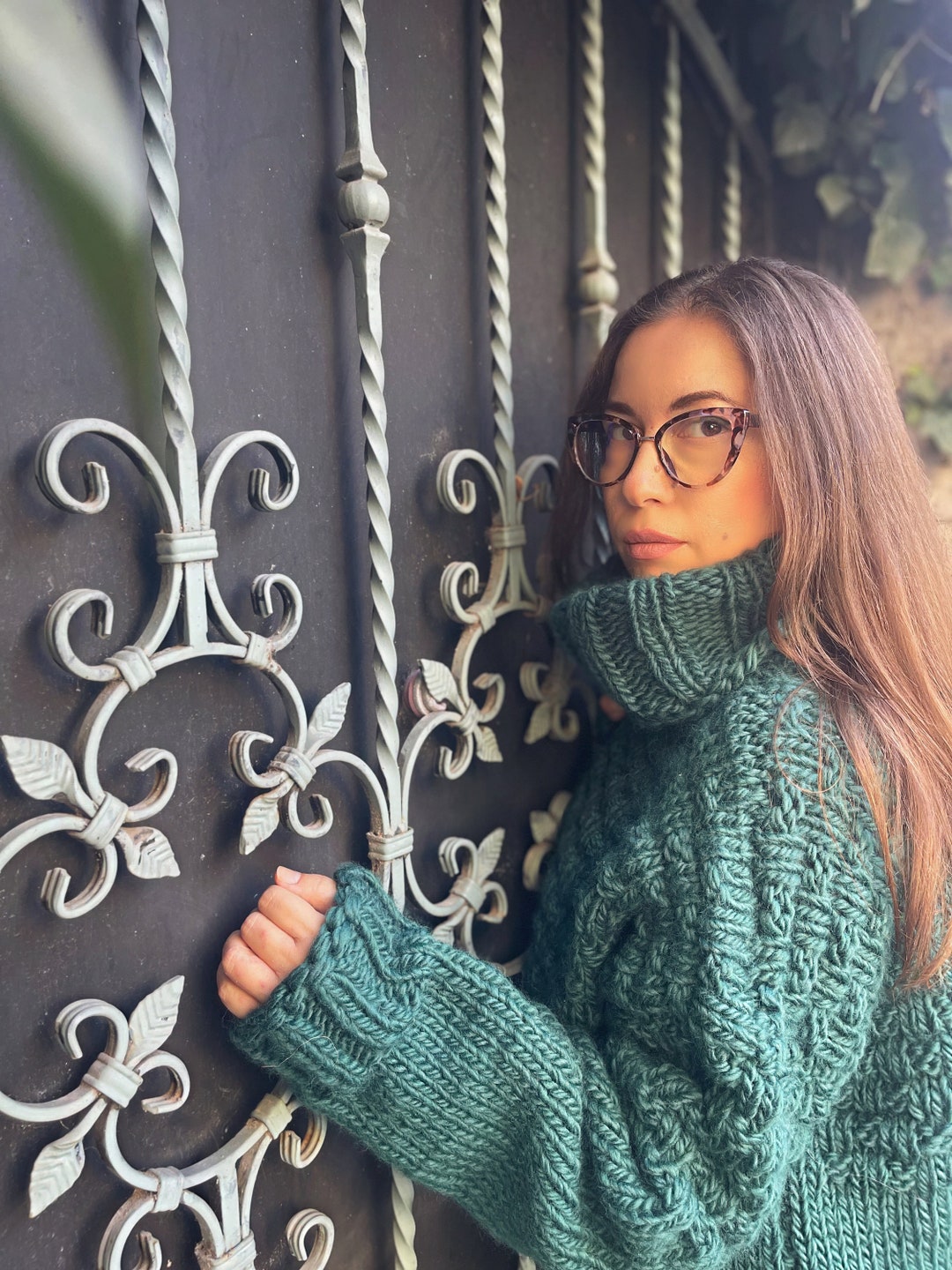 Hand Knitted Natural Wool Green Sweaters for Women, First Impress Big ...