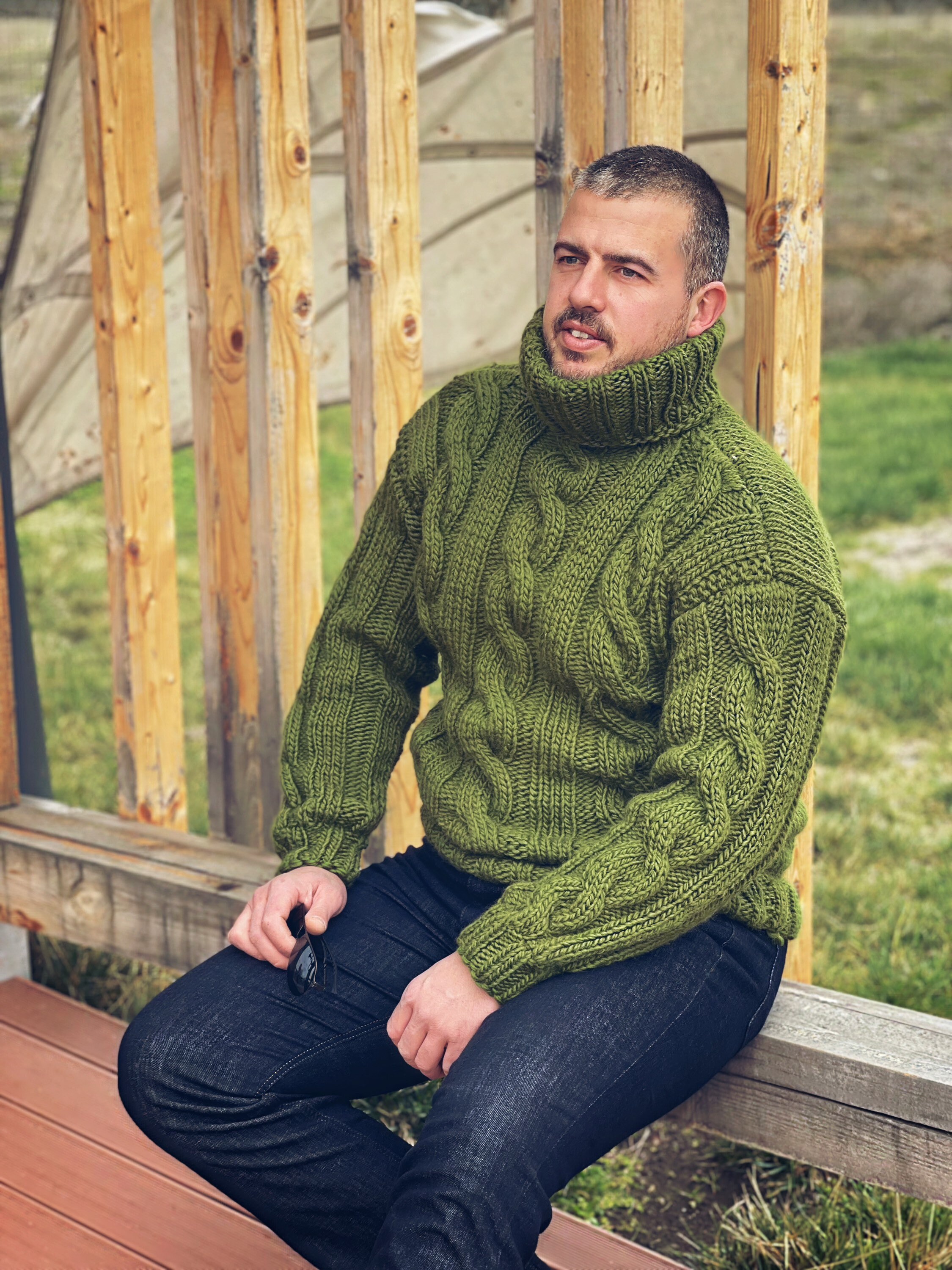 Green Cable Knit Jumper Olive Colour Jumper Custom Designed - Etsy