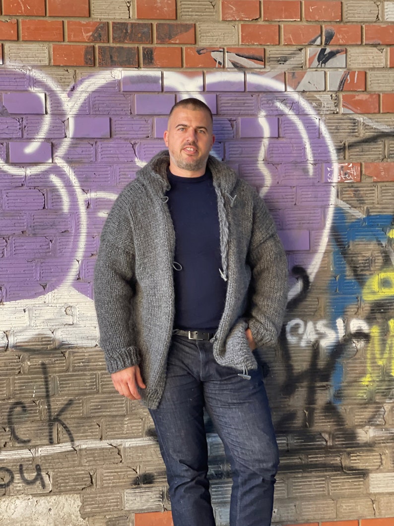 Chunky Wool Men’s Cardigan, Oversized, Men’s Coat, Thick Knitted Wool ...