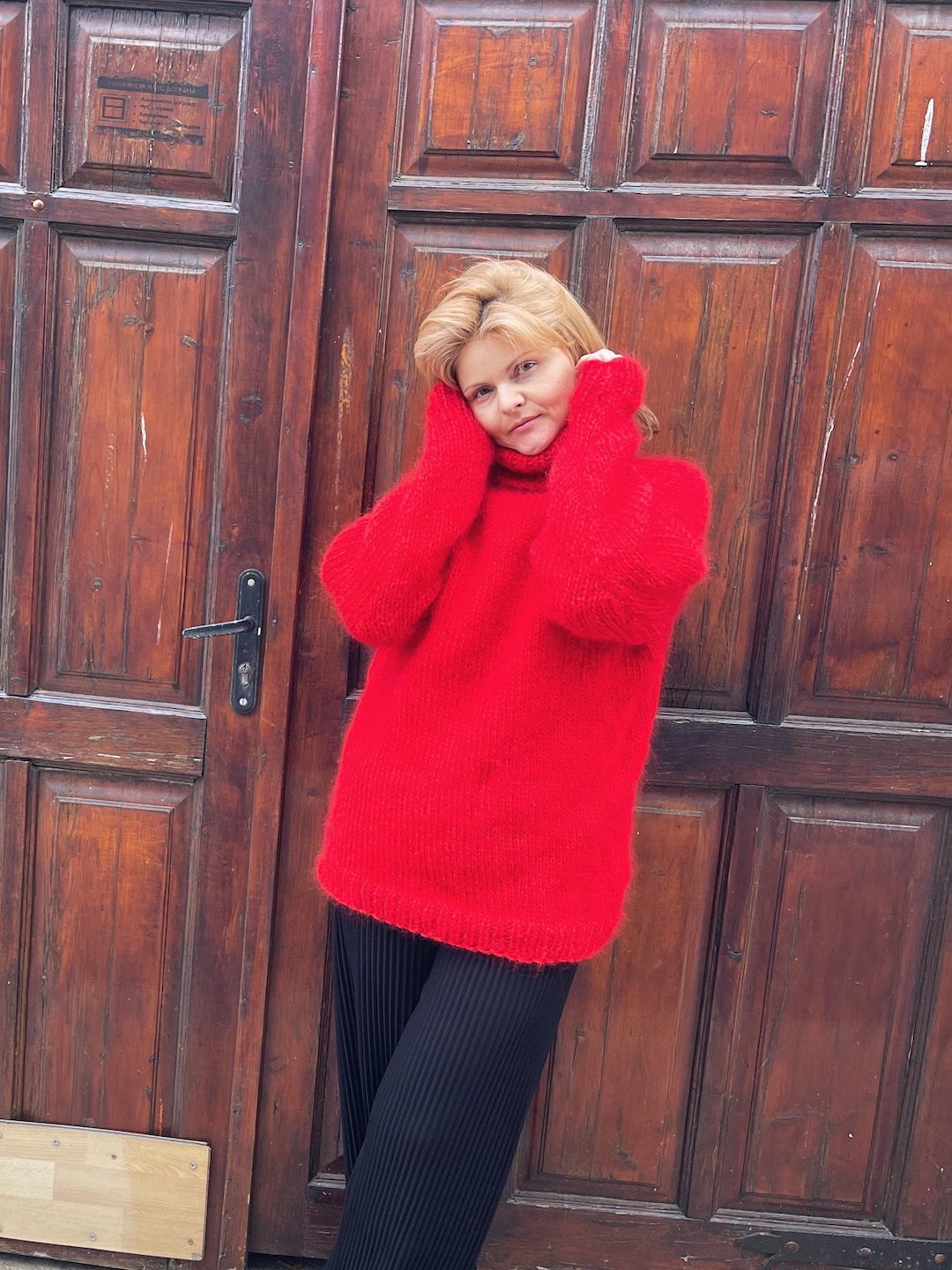 Hand Knit Fuzzy Mohair and Luxury Red Sweater for Women, Winter Stylish ...