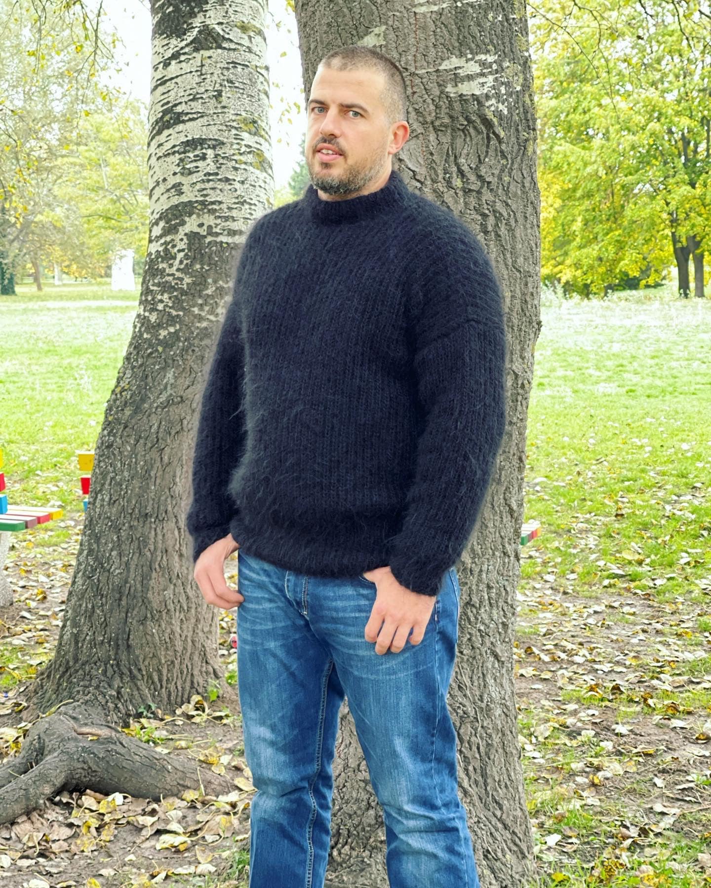 Knit Mohair Pullover, Men’s Wool Sweater, Fuzzy Mohair Sweater, Luxury ...