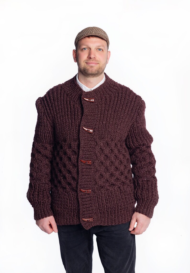 Hand Knitted Chunky Wool Men’s Cardigan, , Thick Knitted Wool Jacket ...