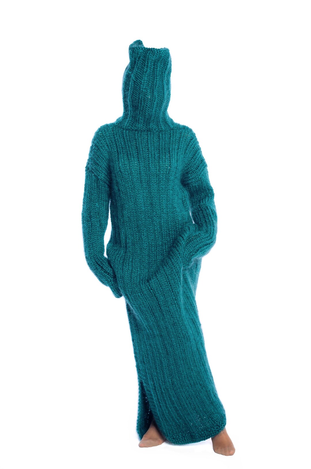Beautiful Hand Knitted Fuzzy Mohair Long Dress, Turtleneck Mohair ...