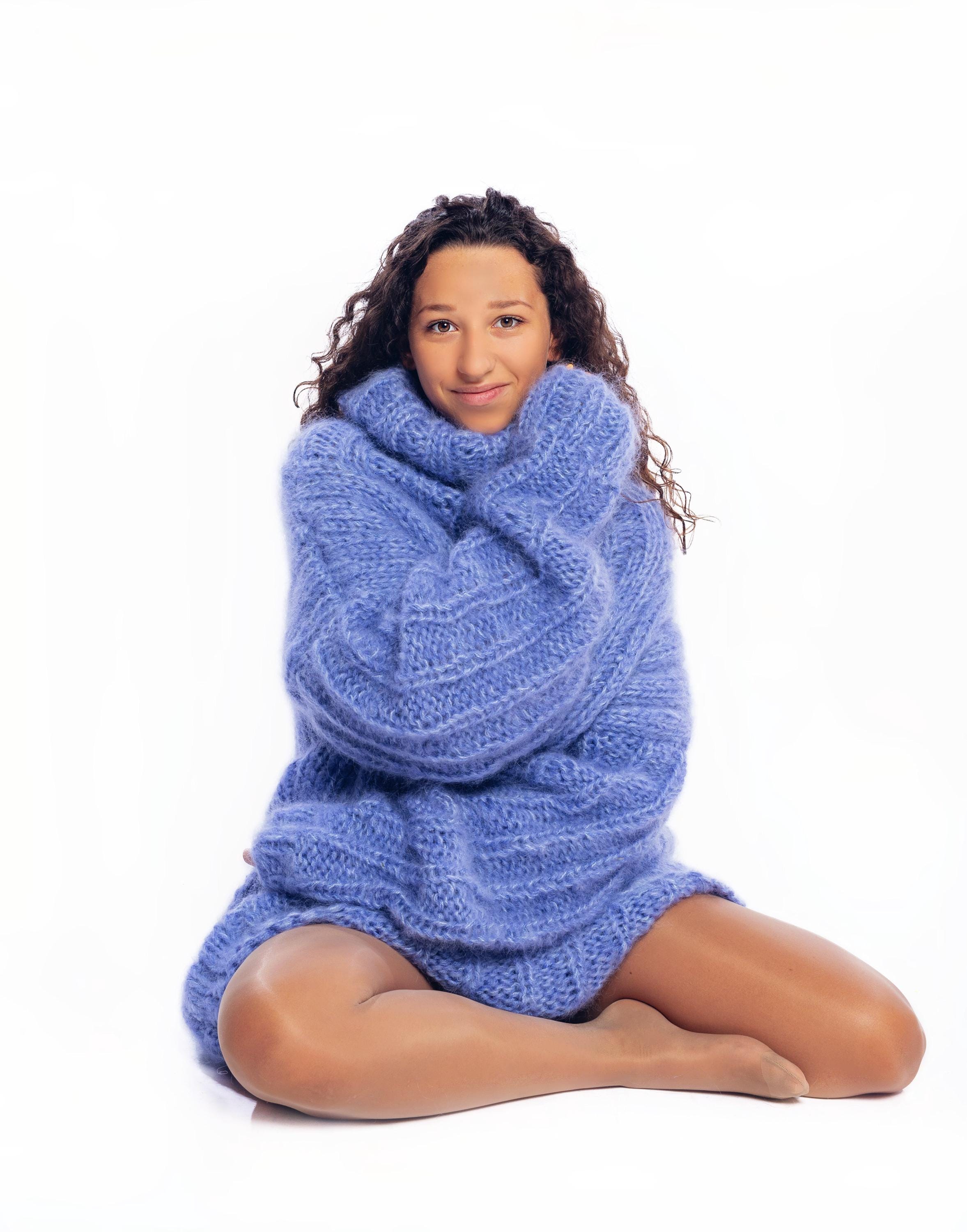 Hand Knit Thick Fuzzy Mohair Sweater for Women, Natural Mohair Jumper ...
