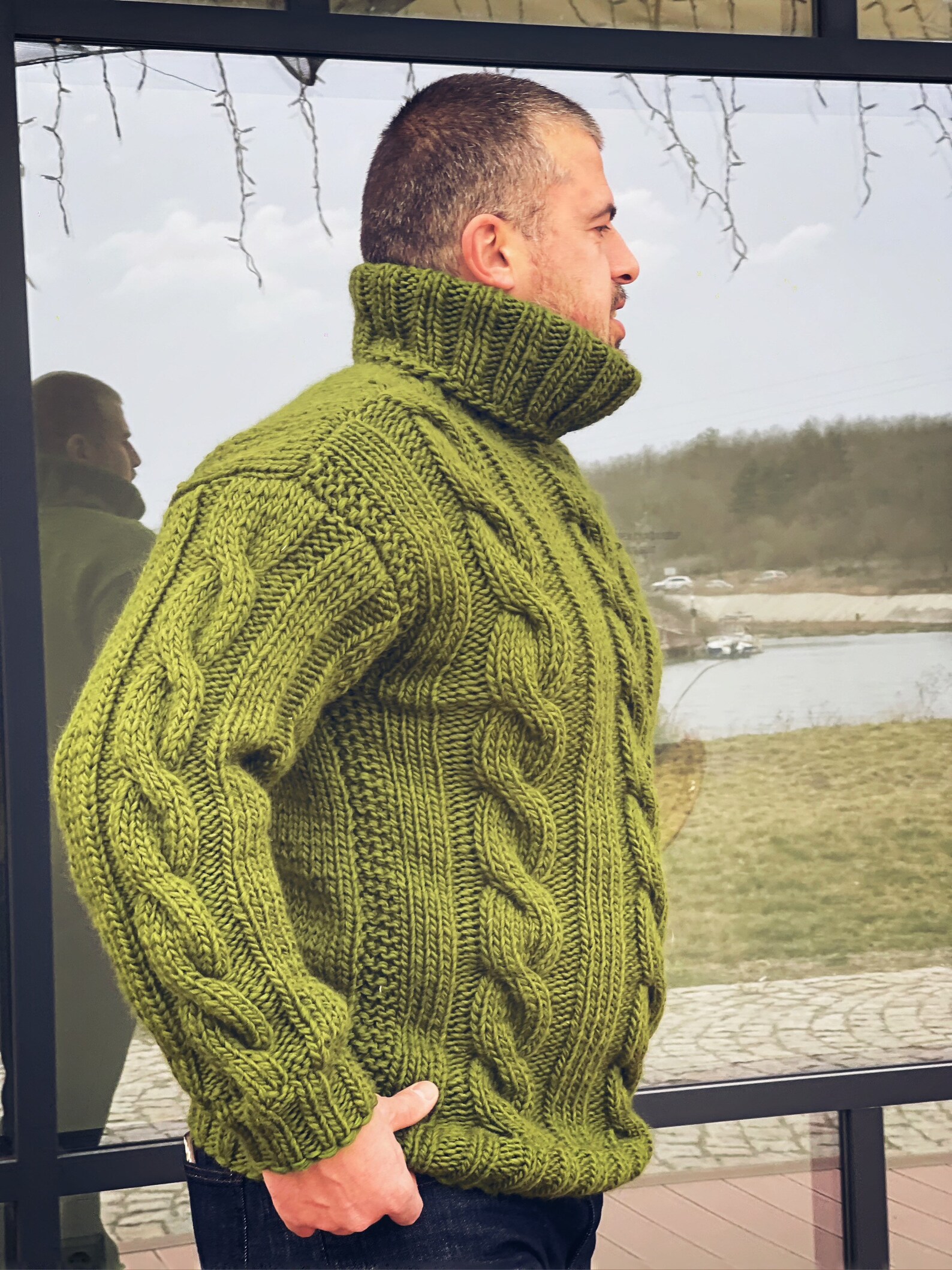 Green Cable Knit Jumper Olive Colour Jumper Custom Designed - Etsy