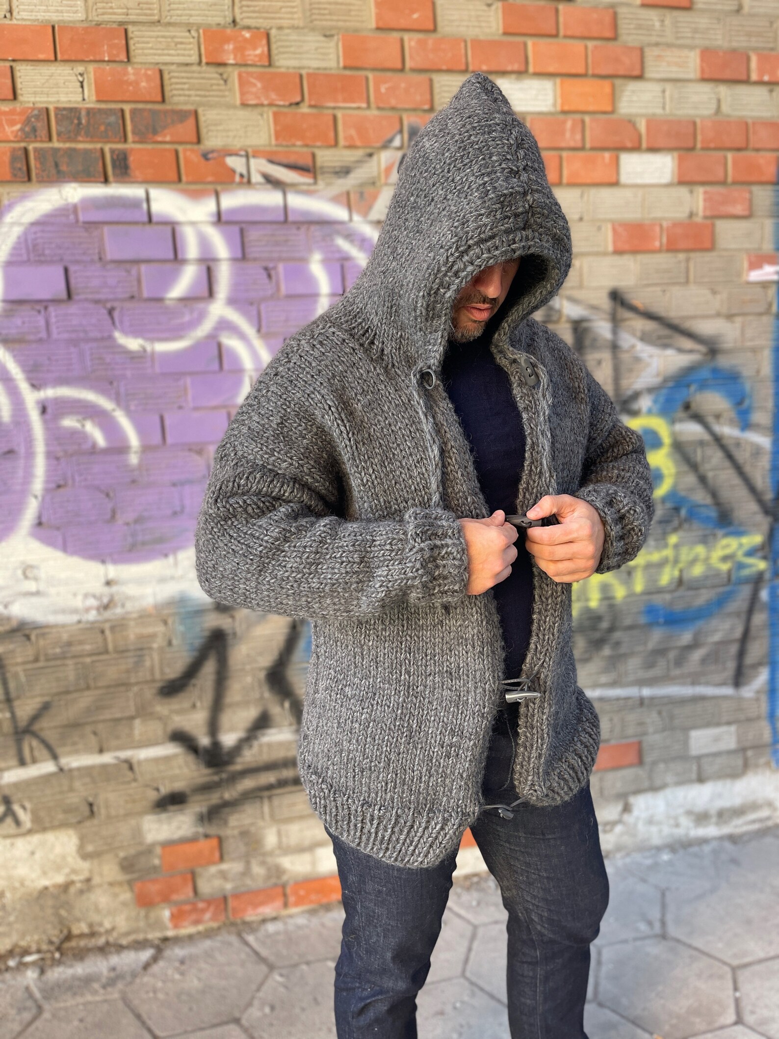 Chunky Wool Men’s Cardigan, Oversized, Men’s Coat, Thick Knitted Wool ...