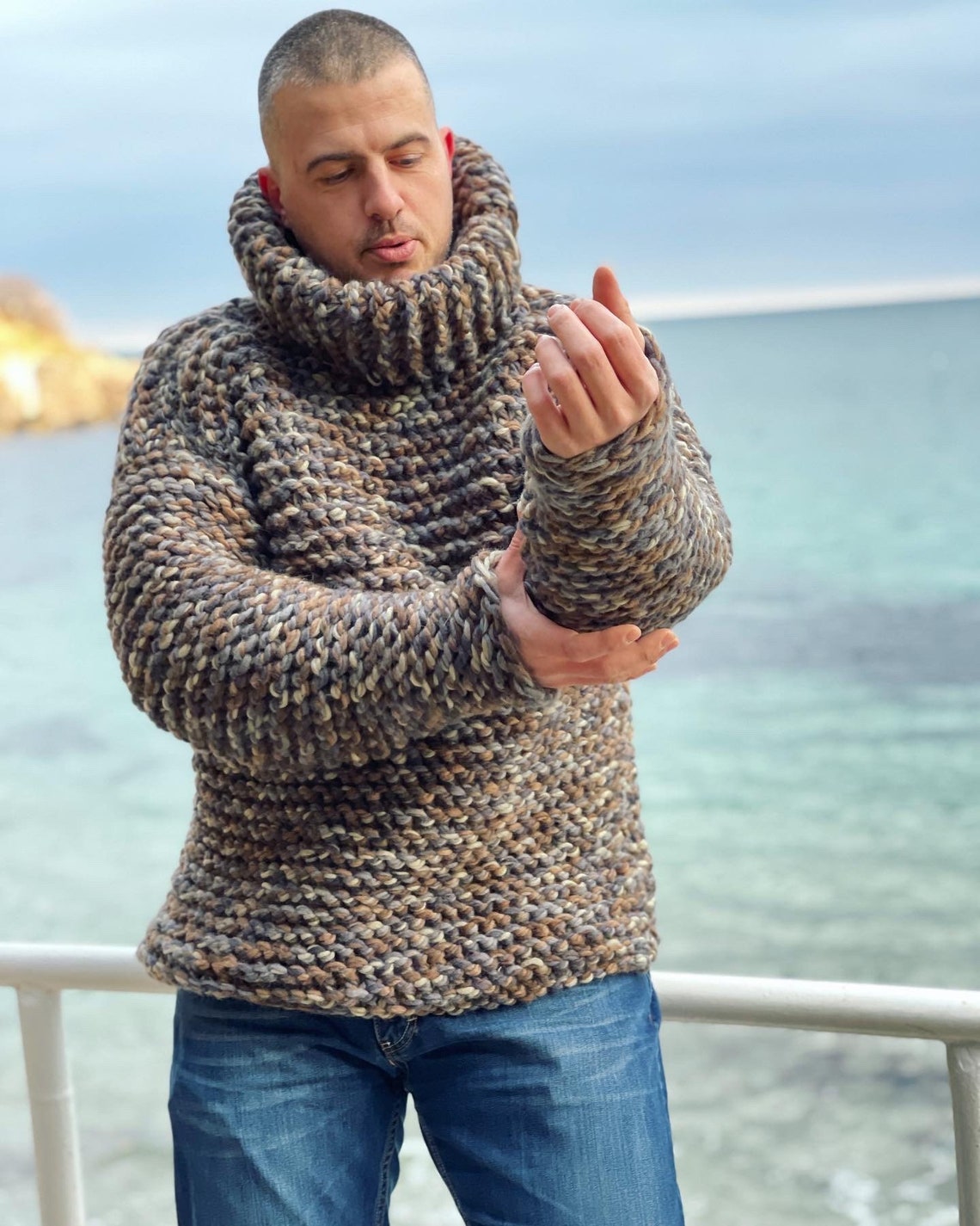 Hand Knit Super Chunky Sweater, Bulky Jumper, Bear Sweater, Men’s ...