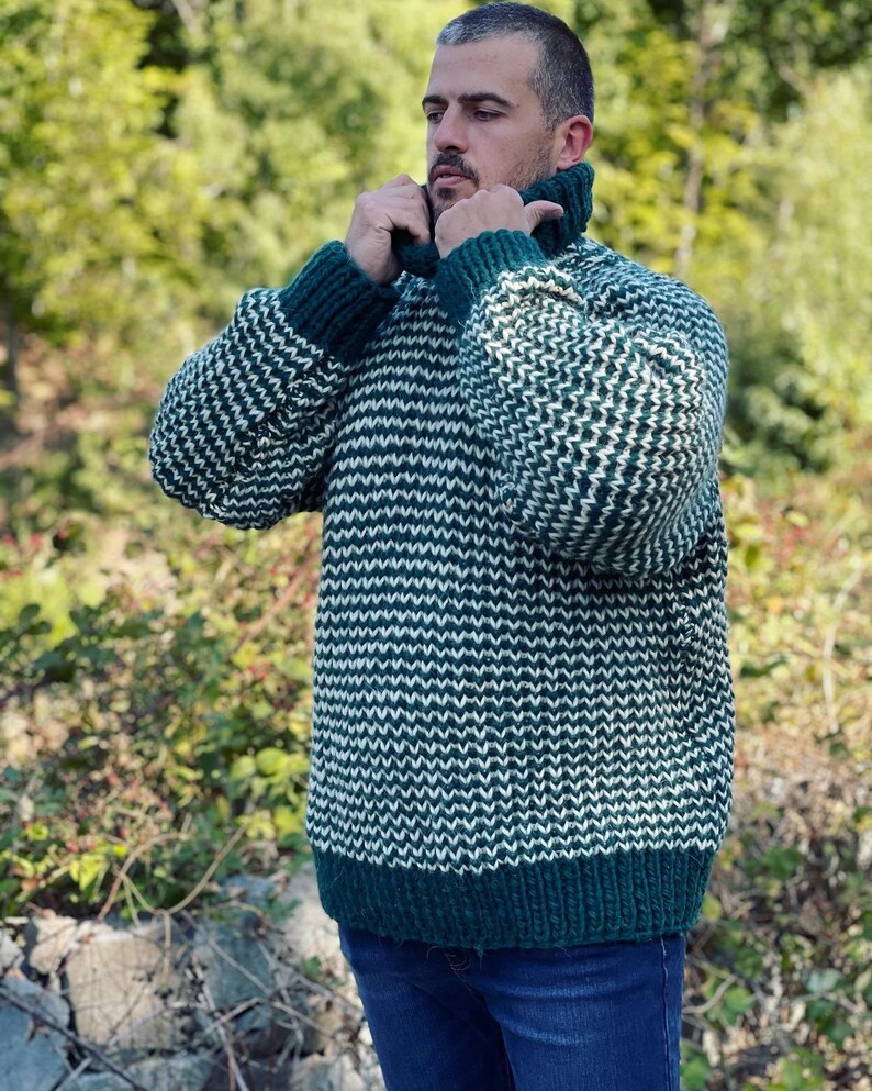 Hand Knit Wool Jumper, Men’s Wool Sweater, Turtleneck Sweater, 2 ...
