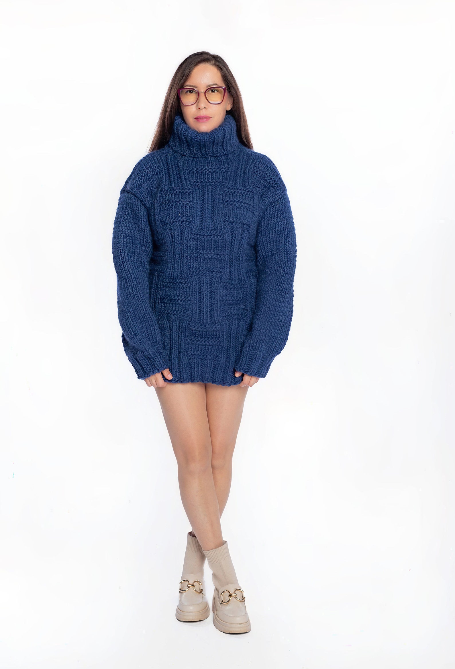 Cosy Winter Knitted Pullover, Hand Knit Jumpers, Pure Wool Turtleneck ...