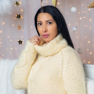 Hand Knit Christmas Cream Mohair Sweater for Women, Natural Mohair ...