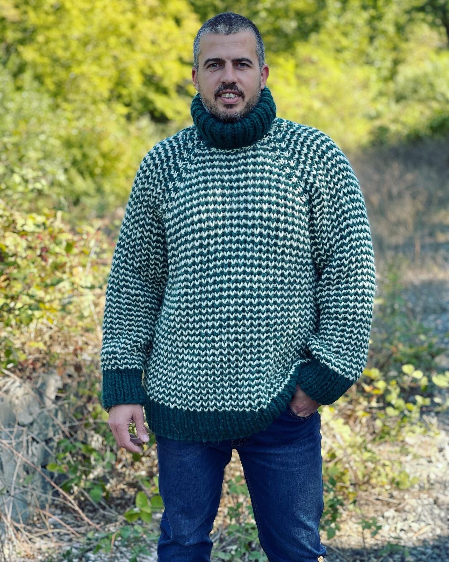 Hand Knit Wool Jumper, Men’s Wool Sweater, Turtleneck Sweater, 2 ...