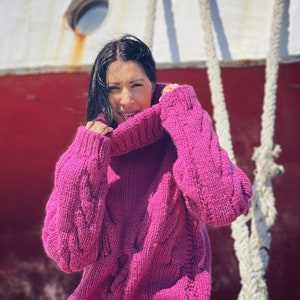 Handmade Pink Sweater, Turtleneck Collar Sweater, Sexy Very Warm ...