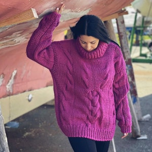 Handmade Pink Sweater, Turtleneck Collar Sweater, Sexy Very Warm ...