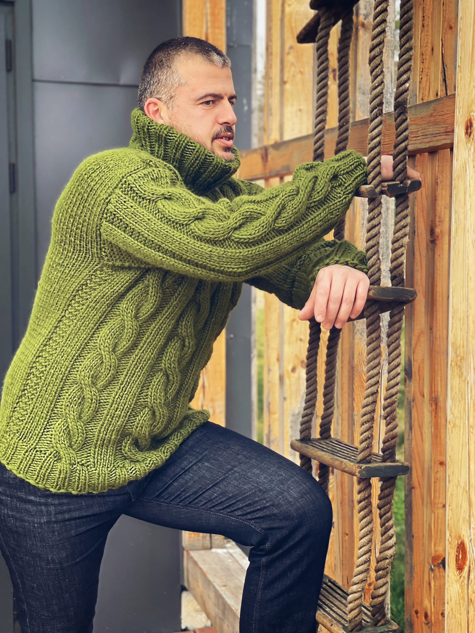 Green Cable Knit Jumper Olive Colour Jumper Custom Designed - Etsy