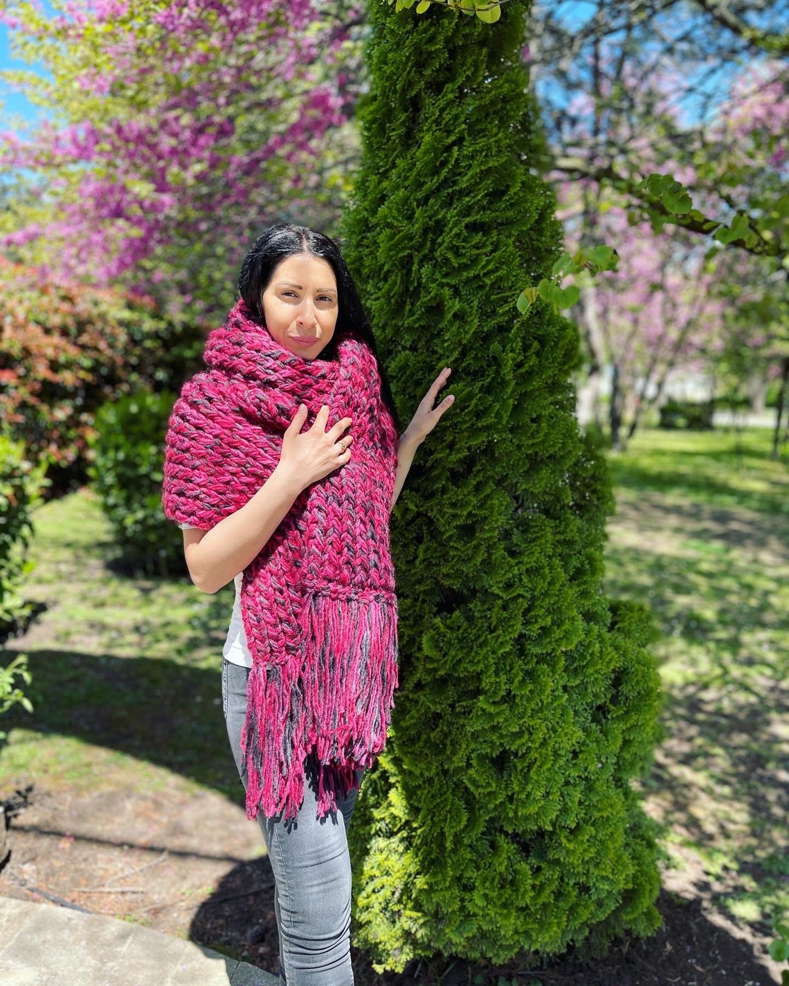 Hand Knit Wool Scarf Winter Cloak Pure Wool Scarf Thick and - Etsy