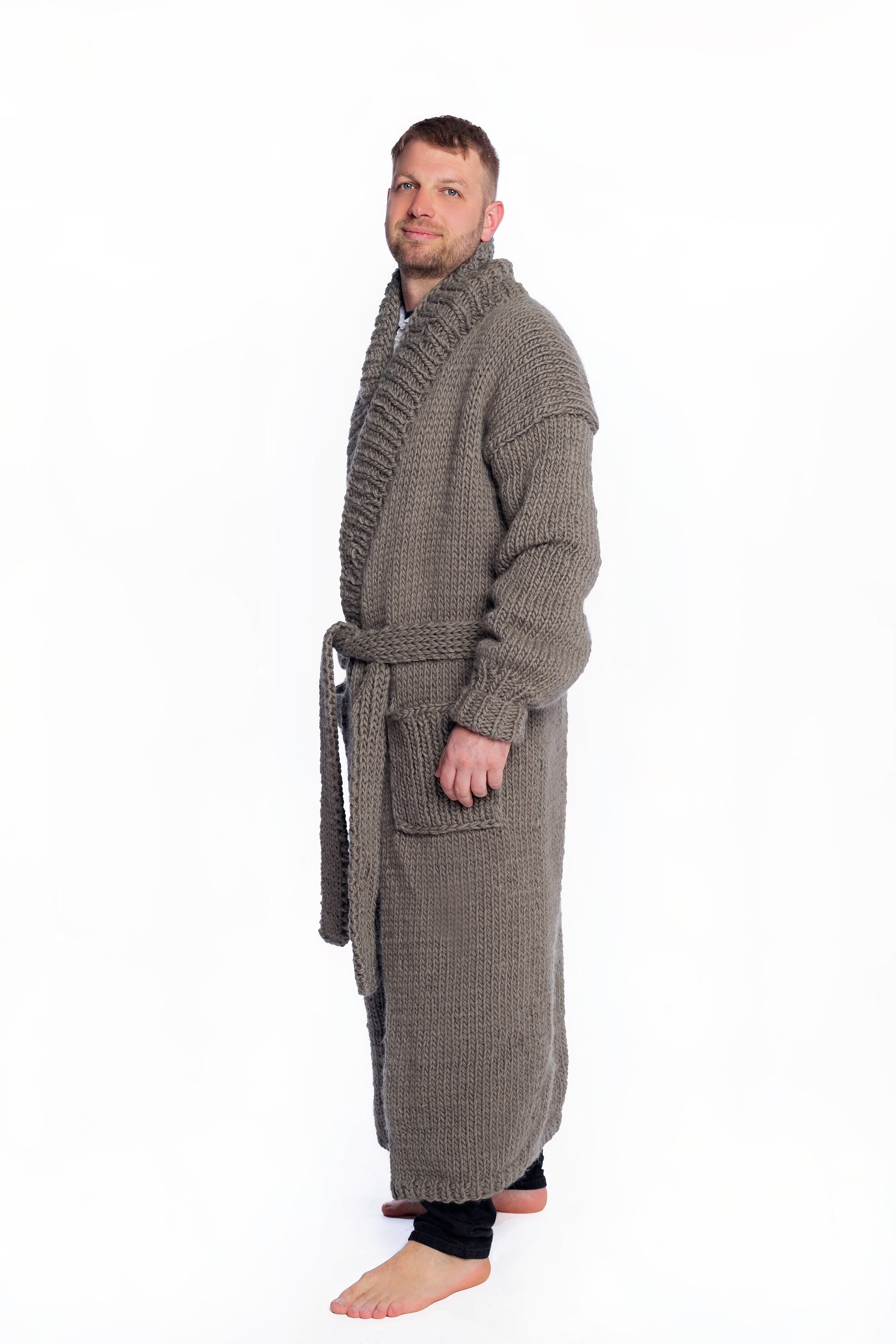 New Very Long Hand Knitted Wool Men’s Coat, Thick and Heavy Warm Men’s ...