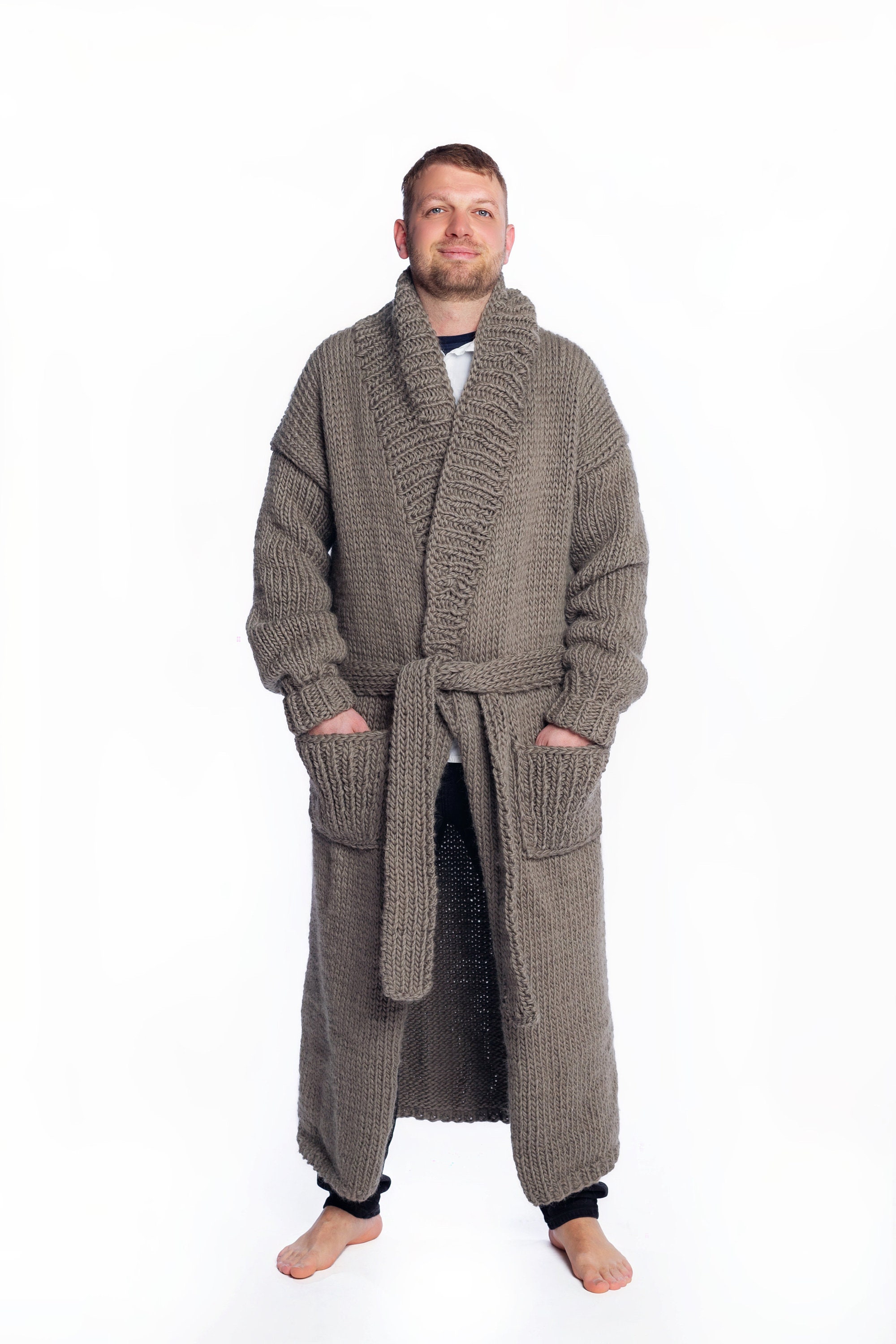 New Very Long Hand Knitted Wool Men’s Coat, Thick and Heavy Warm Men’s ...