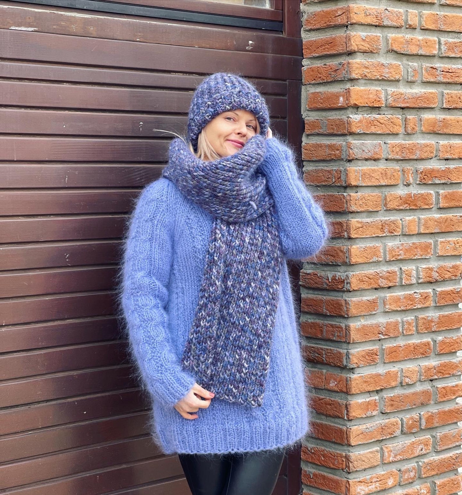 Hand Knit Wool and Mohair Scarf, Beanie Hat, Winter Scarf, Pure Wool ...