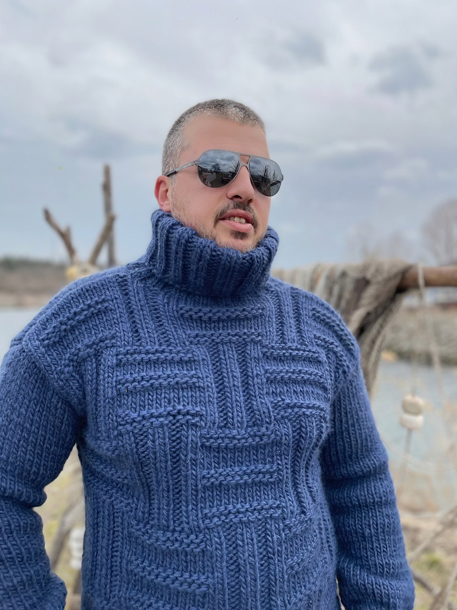 Winter Men Pullover, Hand Knit Jumpers for Men, Pure Wool Turtleneck ...