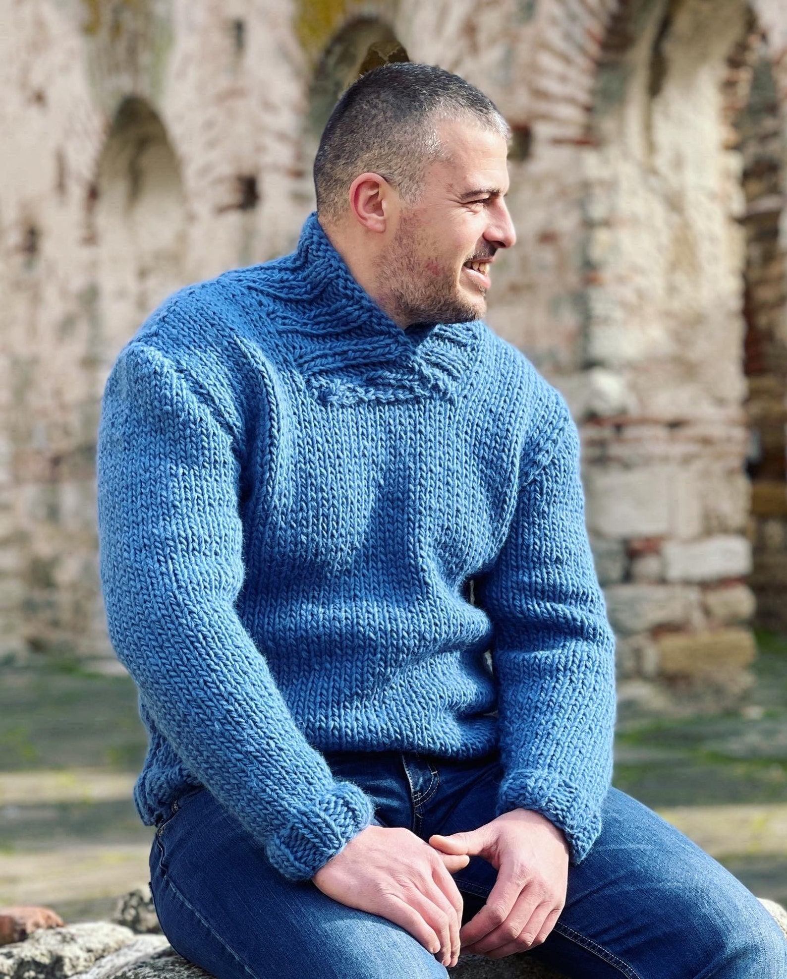 Knit Wool Jumper Wool Collar Shawl Collar Hand Knit - Etsy