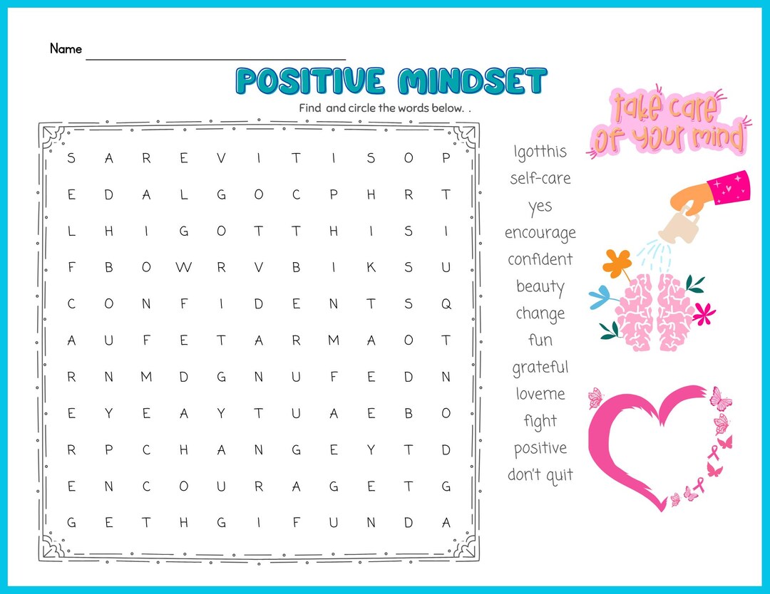 Positive Mindset Word Search Puzzle - Etsy