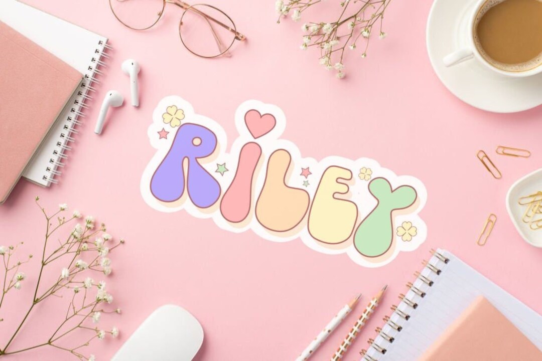 Retro Custom Name Sticker, Personalization Colorful Sticker, Aesthetic ...