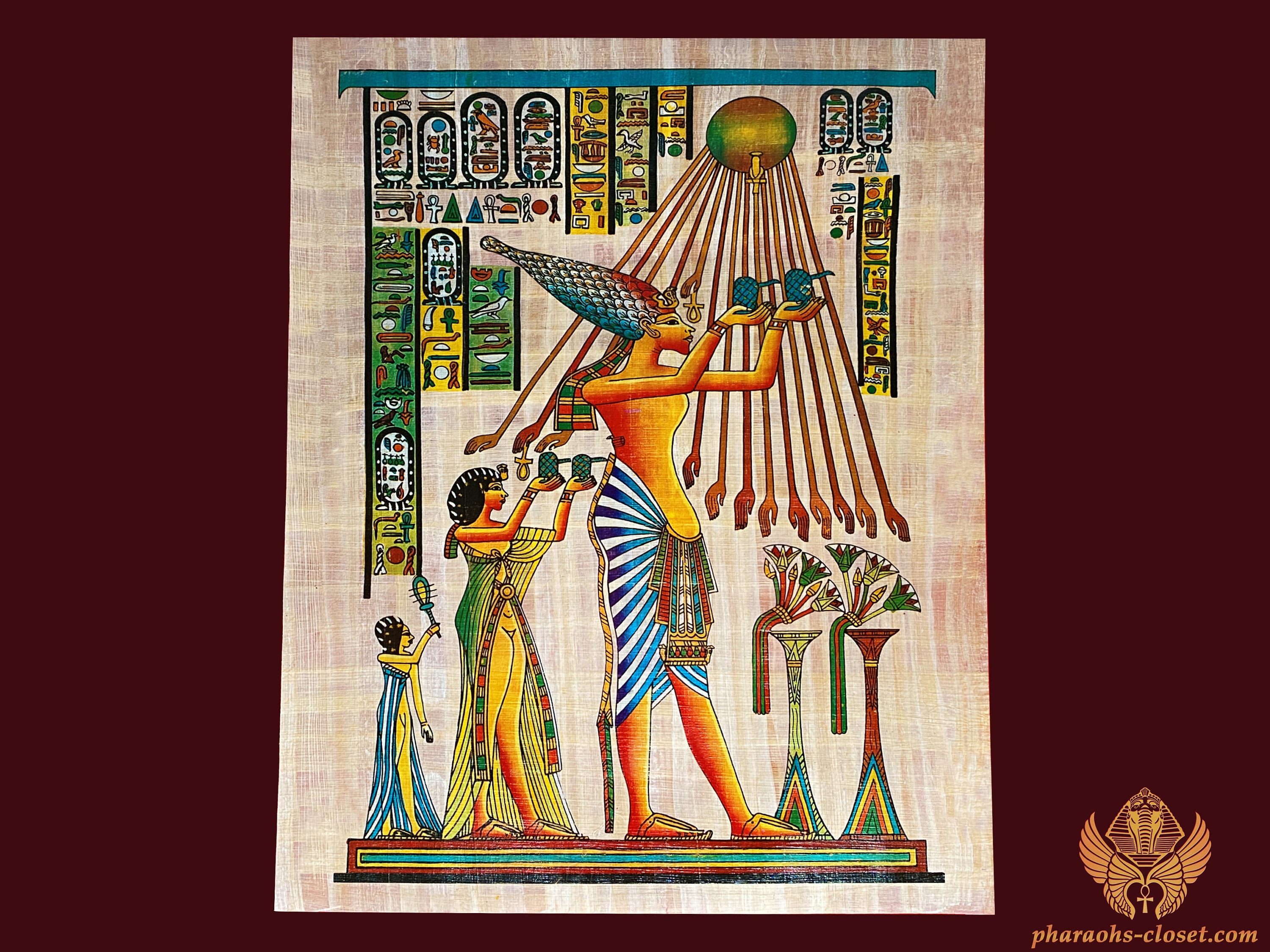Akhenaten & The Aten Ritual Egyptian Papyrus Painting | Etsy