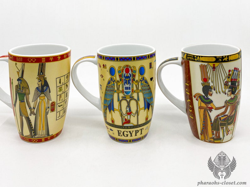 Set of 3 Ceramic Egyptian Mugs of God Horus and Egyptian Lover - Etsy
