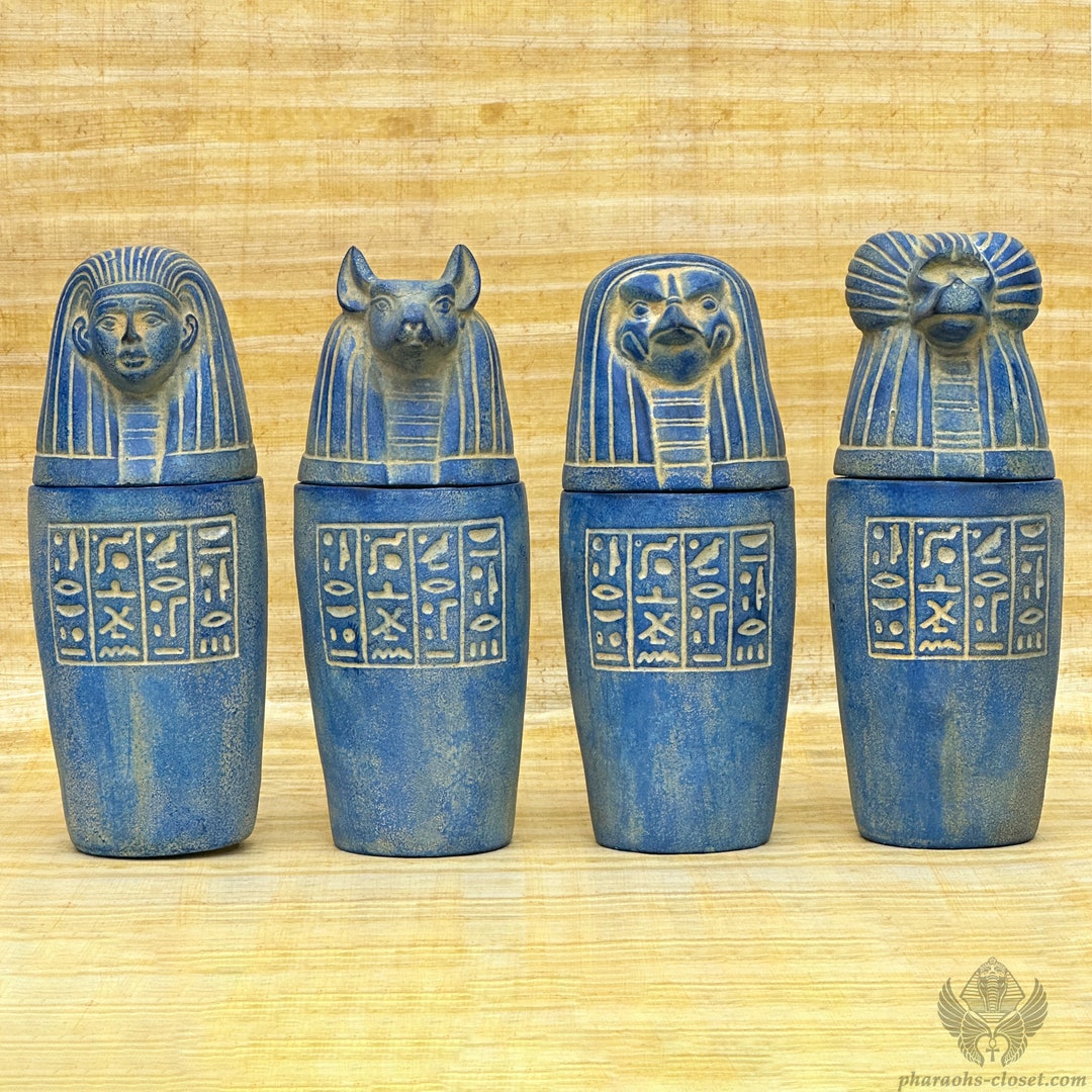 Real Stone Canopic Jars - Set of 4 Blue Egyptian Canopic Jars ...
