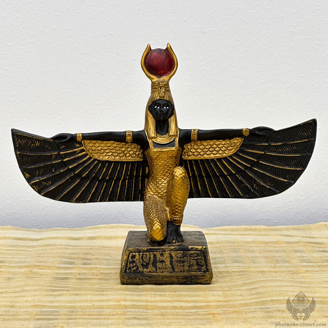 Small Seated Black N Gold Statue of Isis - Egyptian Goddess of Magic ...