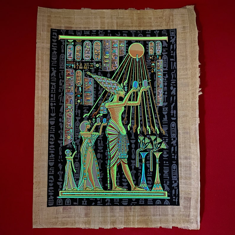The Sacred Sun Ritual of Akhenaten Glowing Papyrus Painting - Etsy