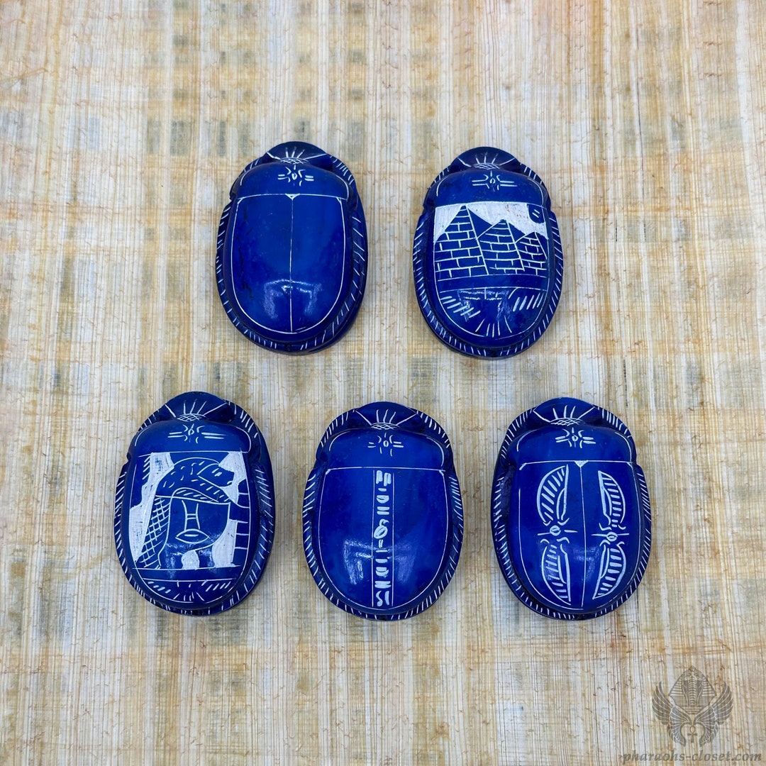 The Scarab of Luck Set Set of 5 Blue Egyptian Scarabs Scarab Amulets ...