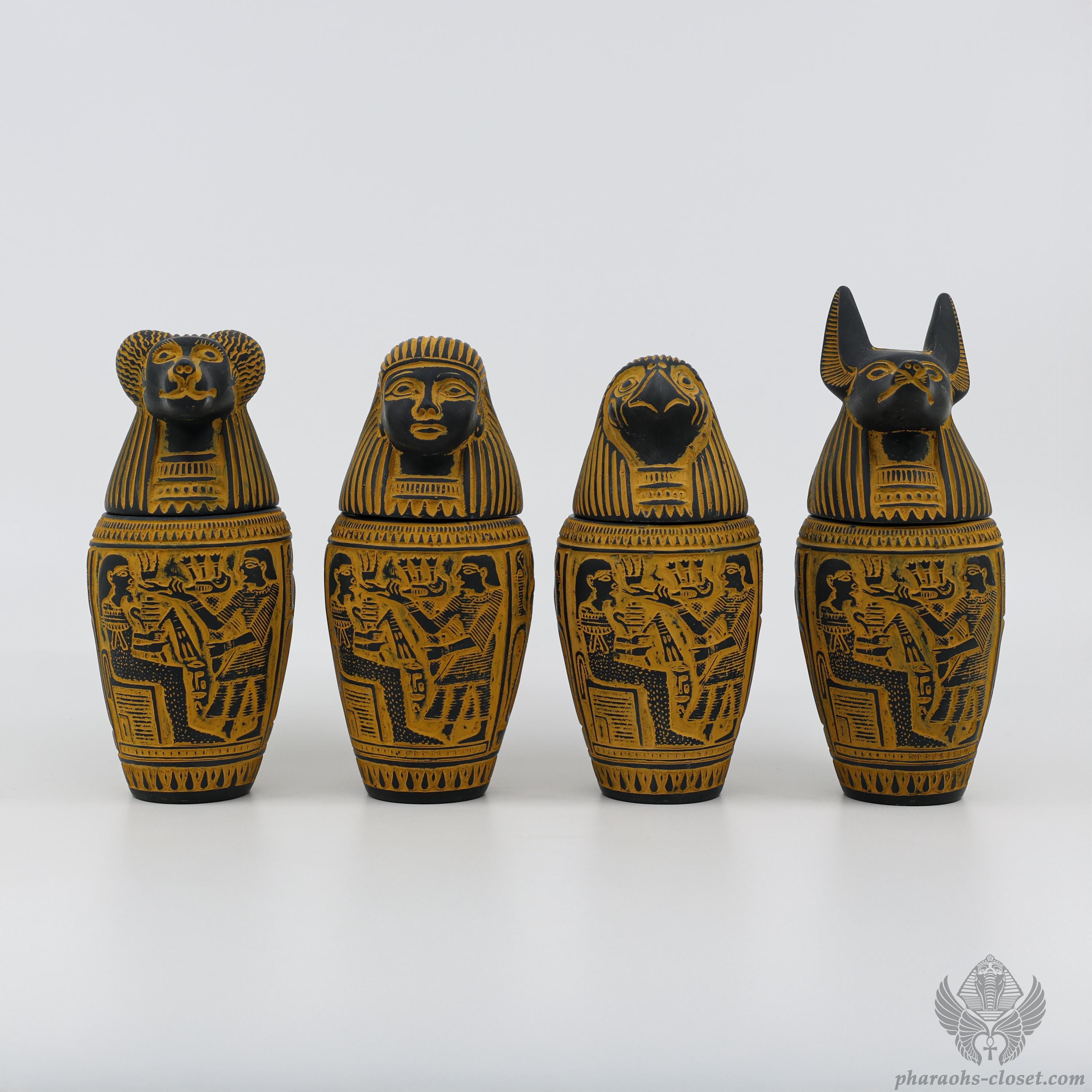 Real Stone Egyptian Canopic Jars - Set of 4 Kemet Canopic Jars ...