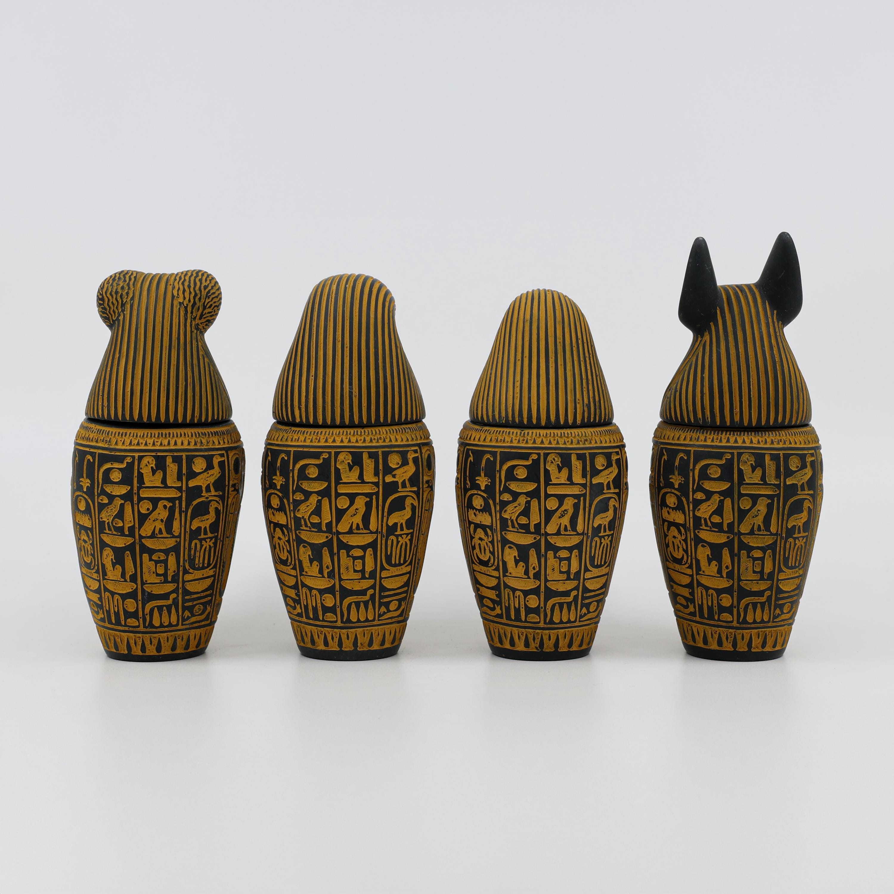 Real Stone Egyptian Canopic Jars - Set of 4 Kemet Canopic Jars ...