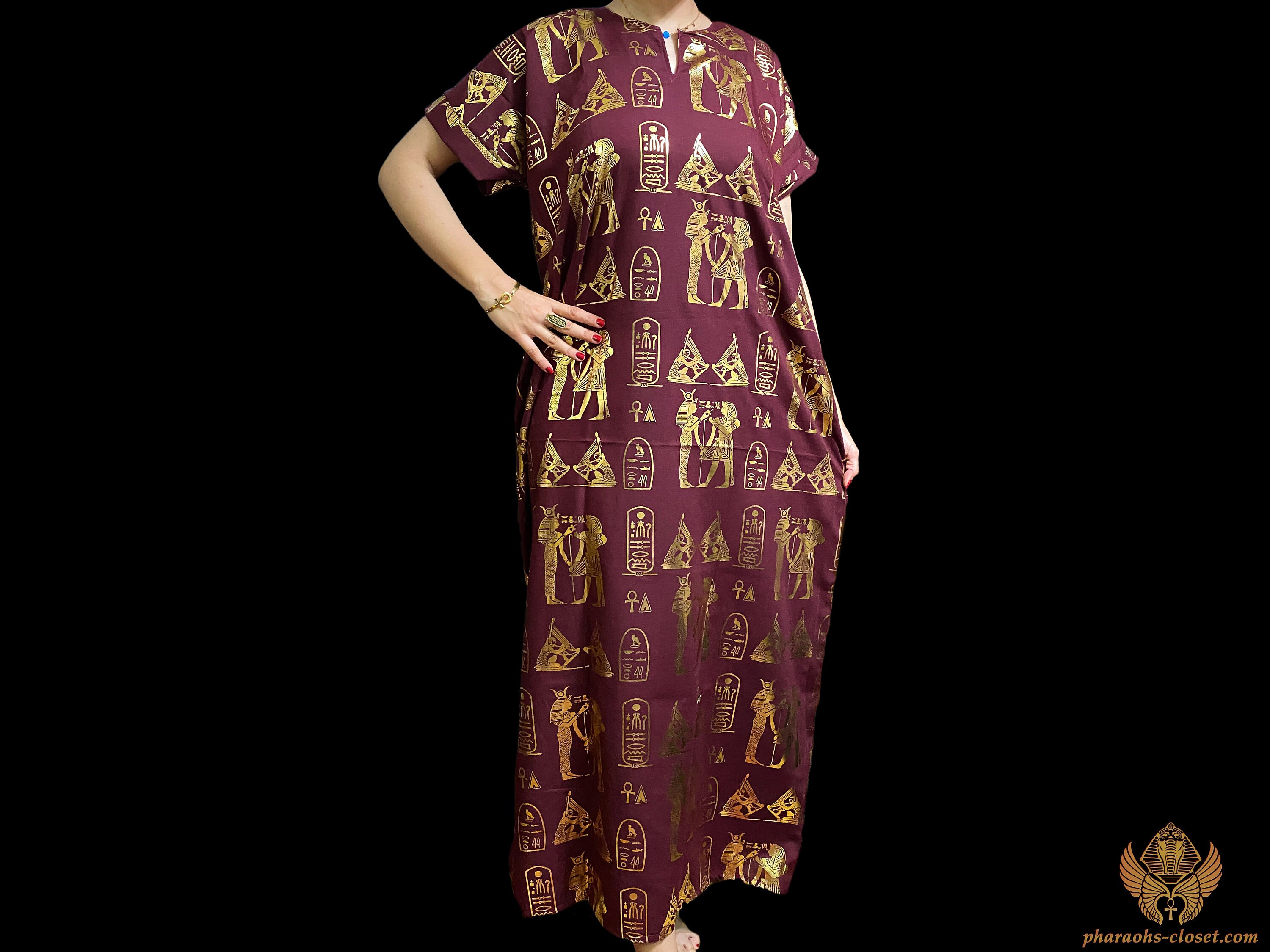 Purple Goddess Sacred Hieroglyphics Dress - Egyptian Kaftan Dress for ...