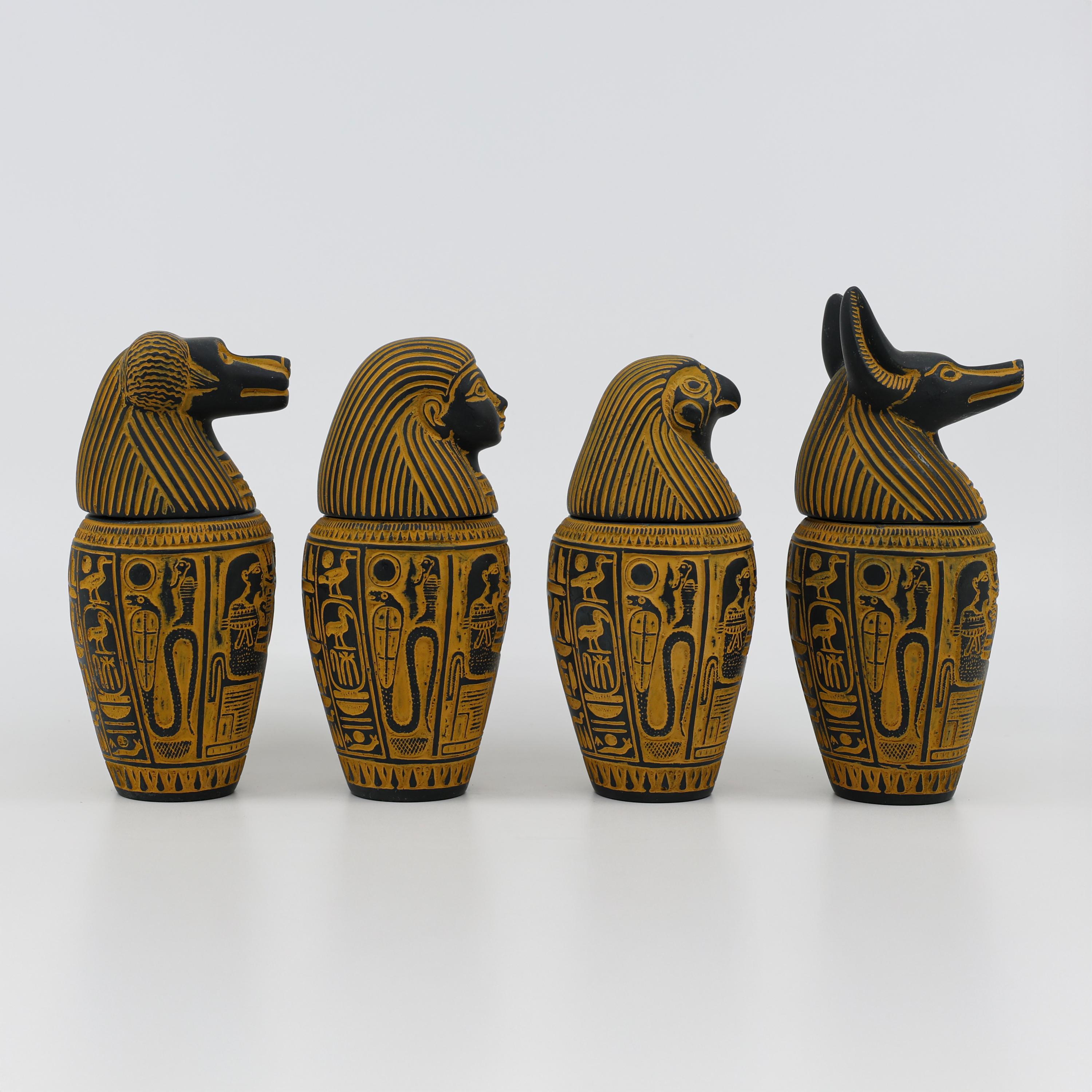 Real Stone Egyptian Canopic Jars - Set of 4 Kemet Canopic Jars ...