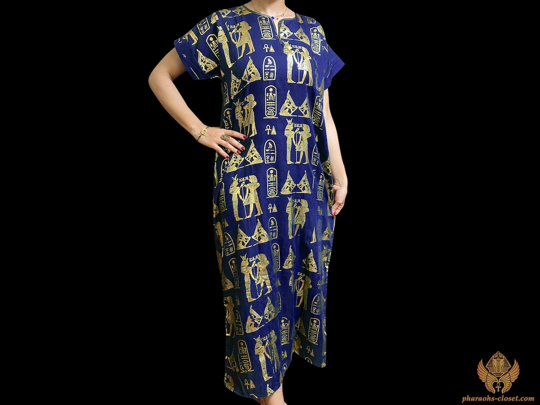 The Indigo Goddess Sacred Hieroglyphics Dress - Divine Egyptian Kaftan ...
