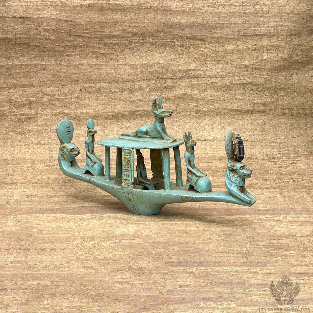 The Sacred Ship of Amun Ra - Rare Egyptian Blue Stone Sculpture of the ...