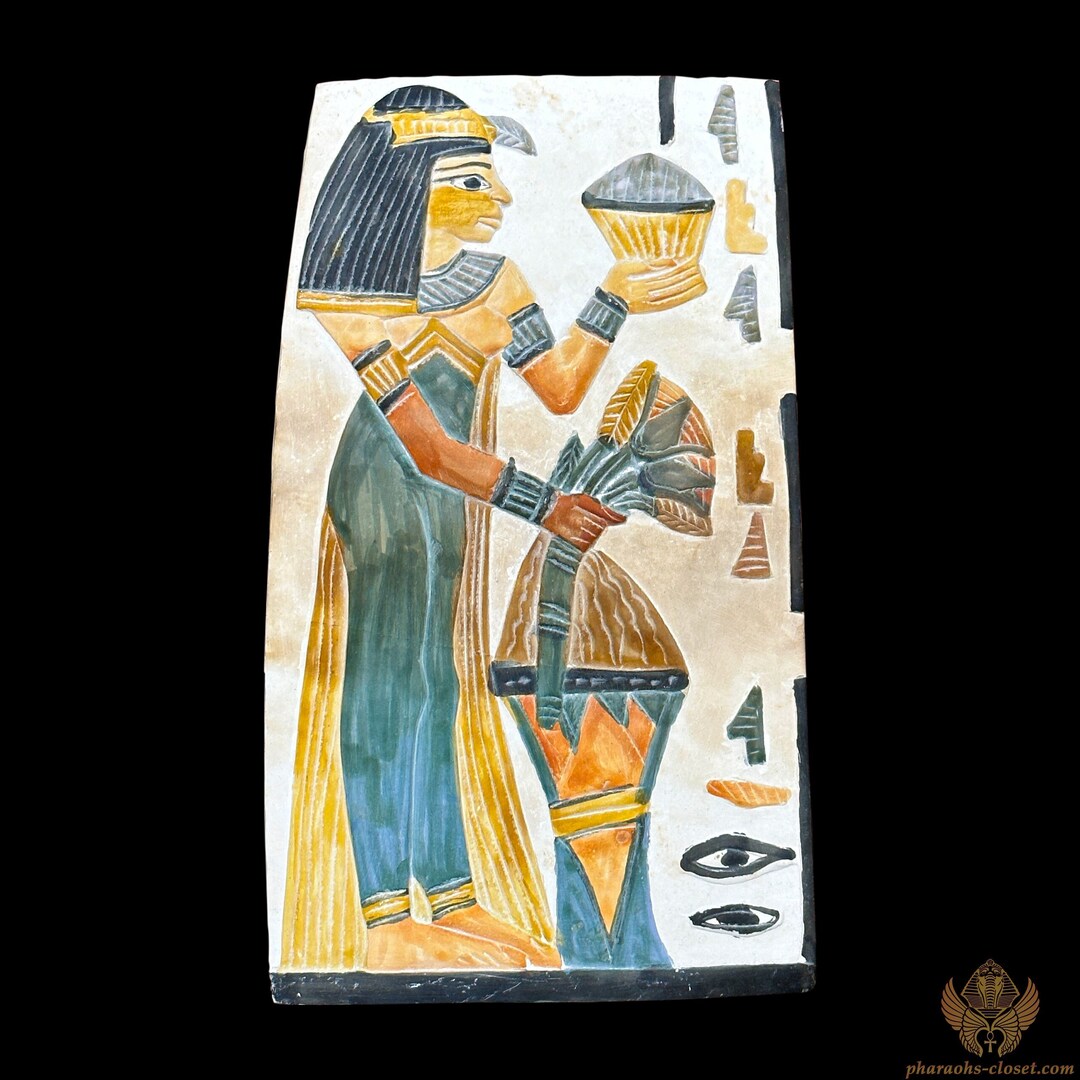 Rare Egyptian Stone Tablet Depicting A Priestess Offering Lotus Flower ...