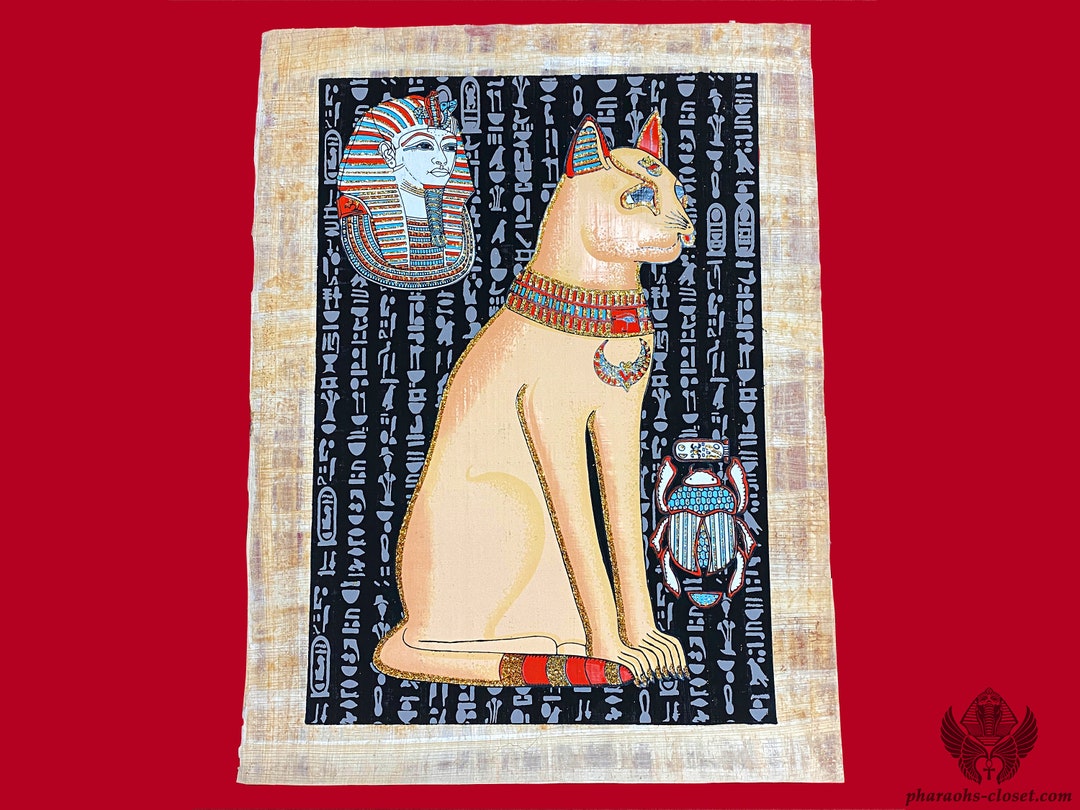 The Royal Bastet Glowing Papyrus Painting Unique Ancient Egyptian Art ...