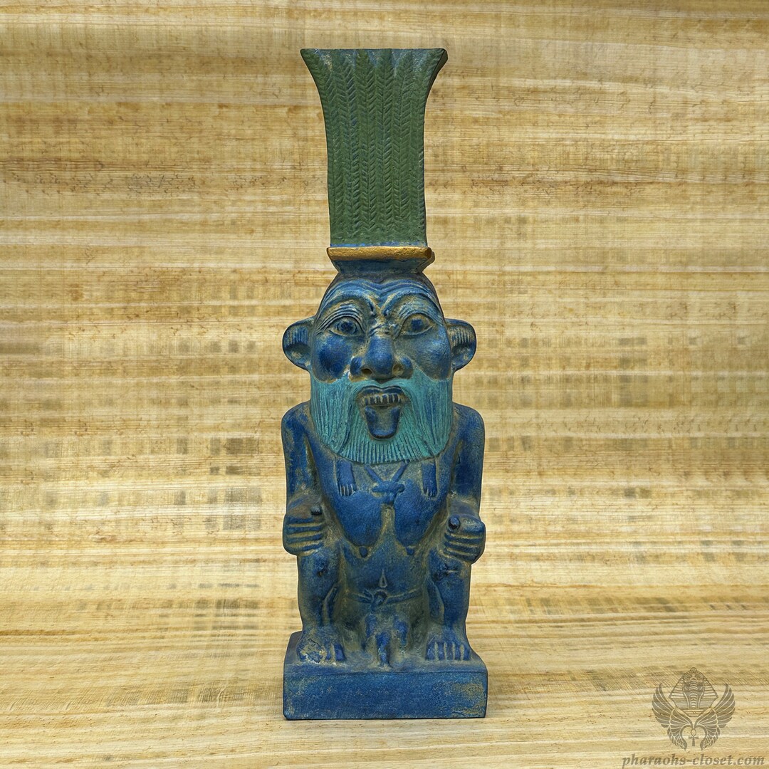 Unique Large Bes Statue - Ancient Egyptian Blue Statue of God Bes ...