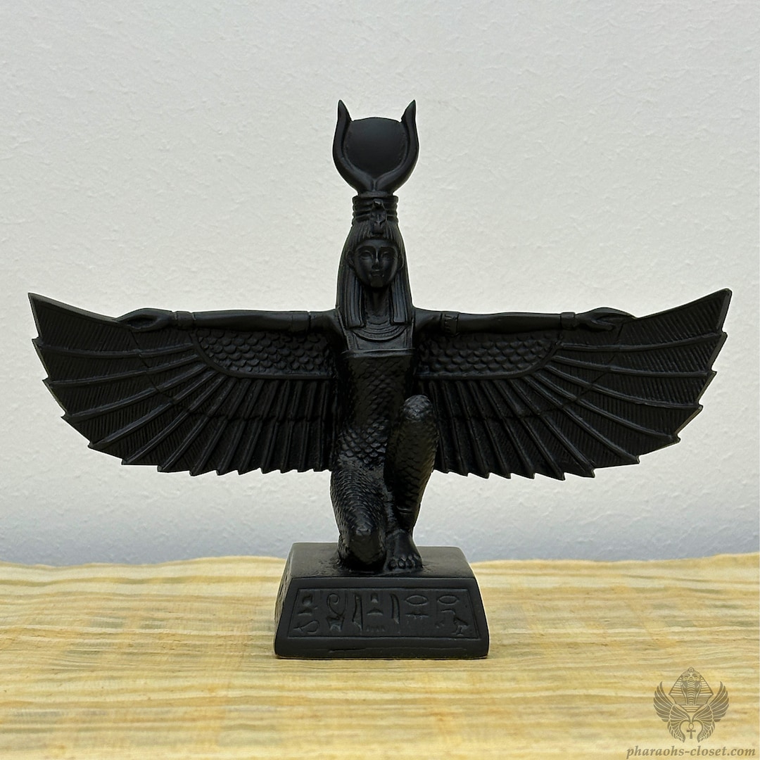 Small Pitch Black Isis Statue - Black Seated Egyptian Goddess Isis ...
