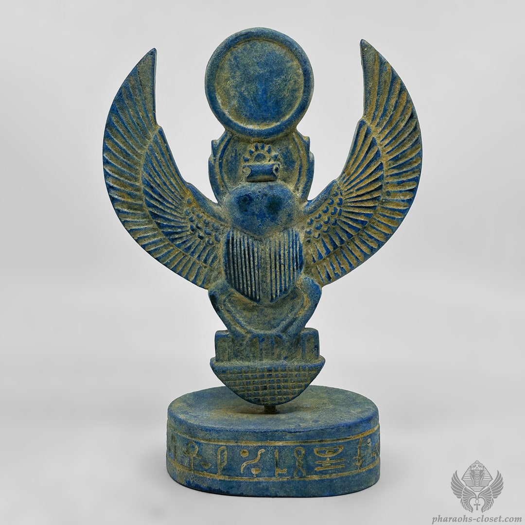 Divine Winged Scarab Sculpture - Carefully Handmade in Egypt Using Blue ...