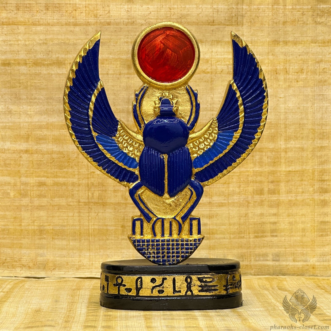 Unique Gold Coated Winged Scarab Sculpture - Breathtaking Stone Statue ...
