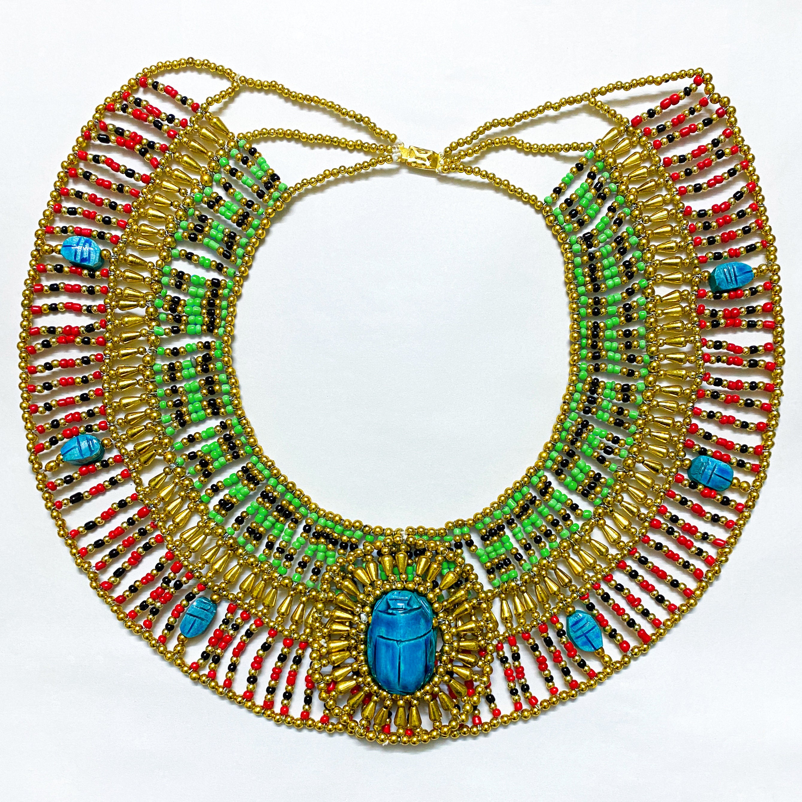 Unique Egyptian Beaded Collar Necklace With Sacred Scarabs in - Etsy
