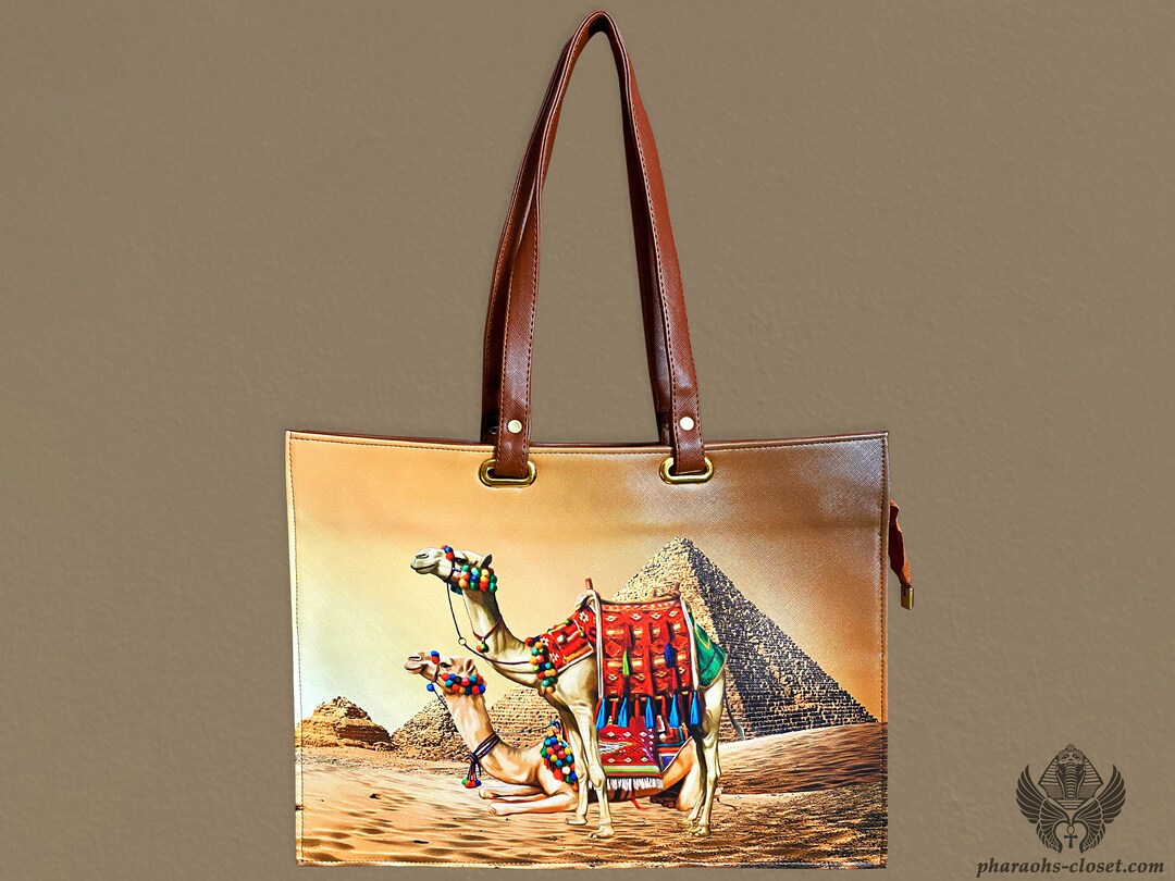 Egyptian Camels and Pyramids in Giza Double Strap Shoulder Bag ...