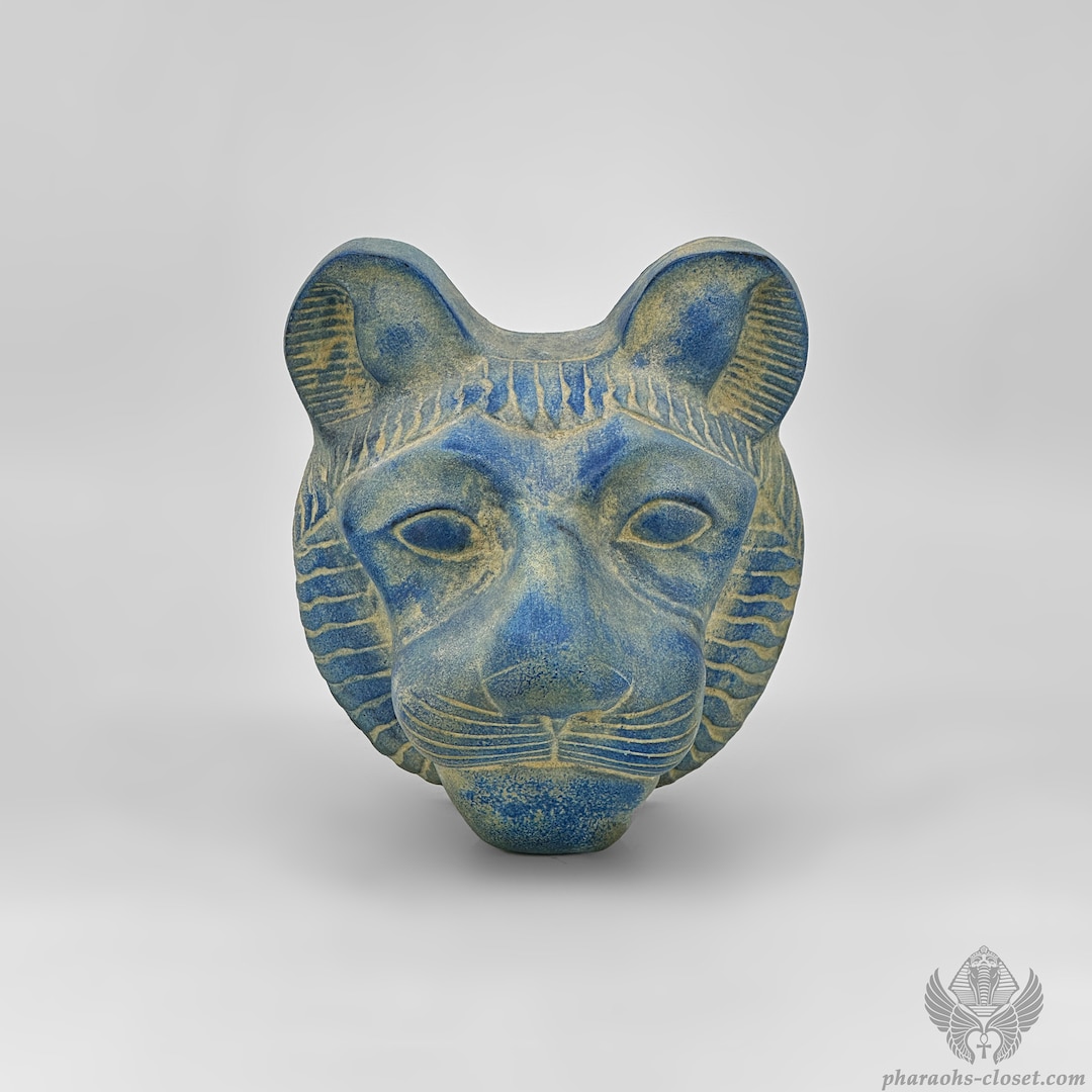 Charming Wall Mounted Stone Sculpture of Sekhmet Face - Egyptian Altar ...