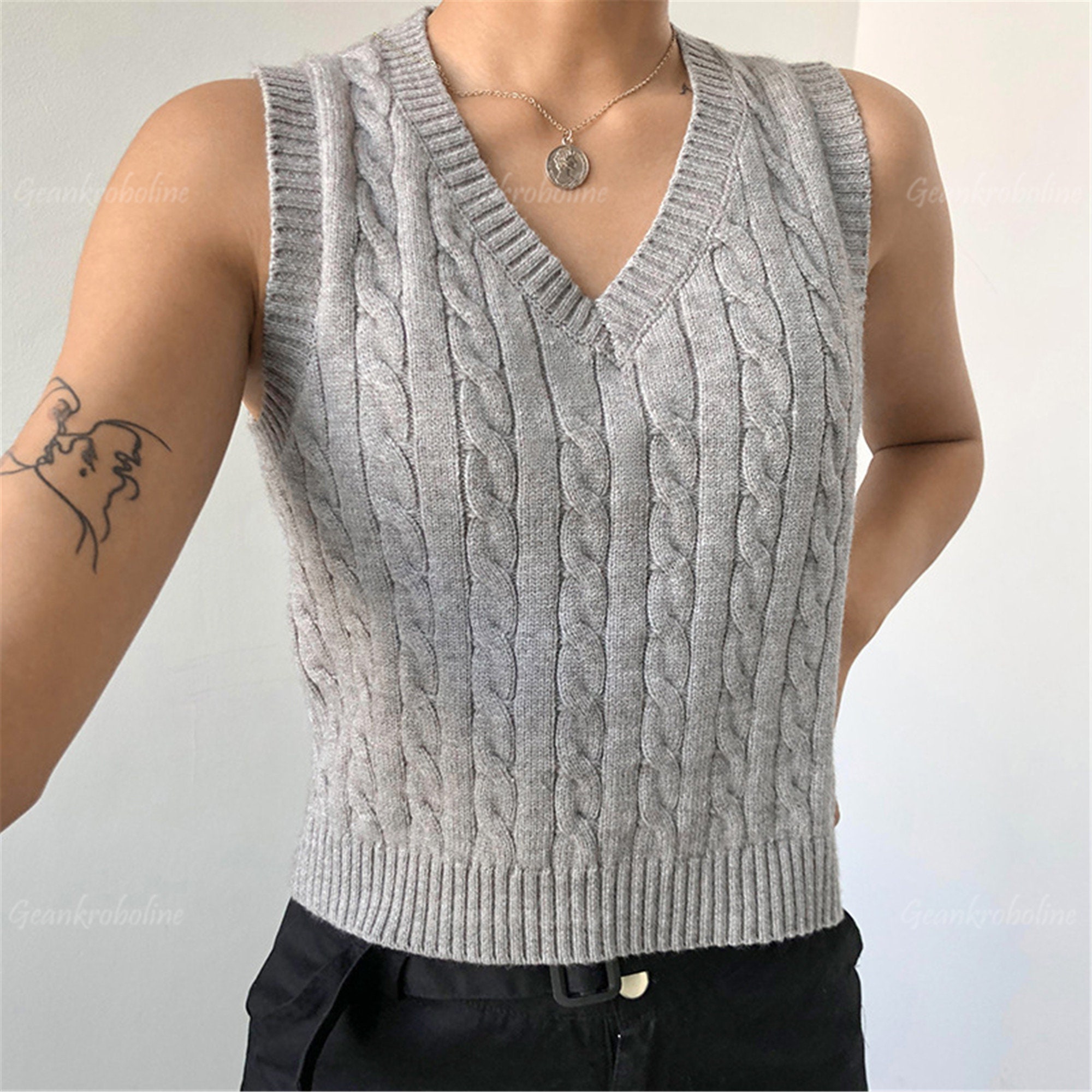 Gray Sweater Vest Knit Vest Y2K Argyle Sweater Vest | Etsy